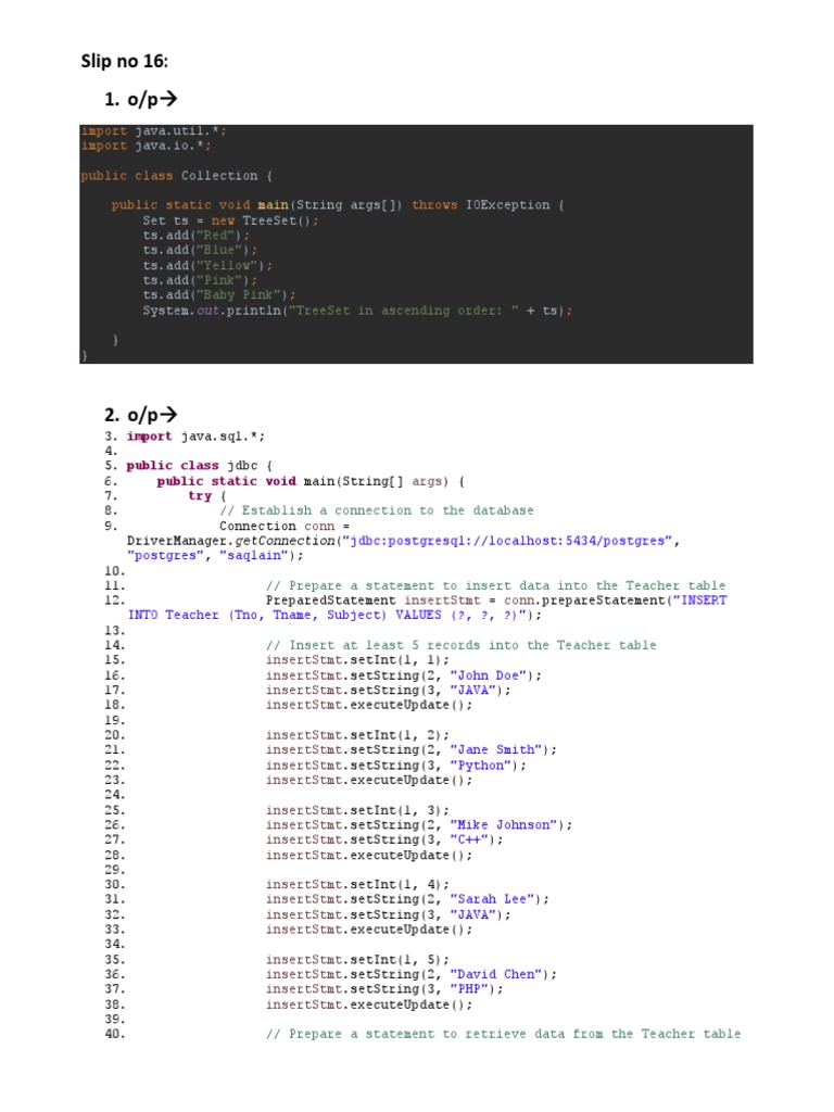 Java Slip 16-30 | PDF | Postgre Sql | Computing Java Slip 16-30 | PDF | Postgre Sql | Computing