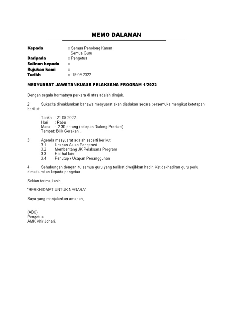 memo mesyuarat JK Kursus Kepimpinan | PDF