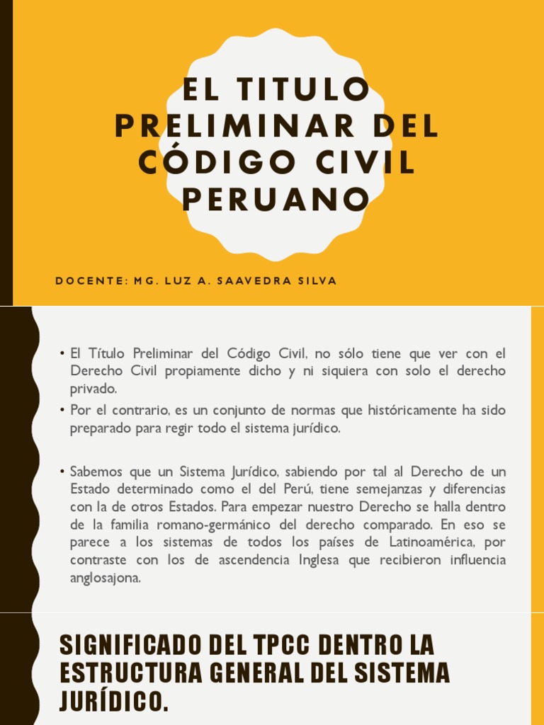 SESIÓN 2. PPT. El Titulo Preliminar DEL CÓDIGO CIVIL PERUANO (D.P.) | PDF | Derecho