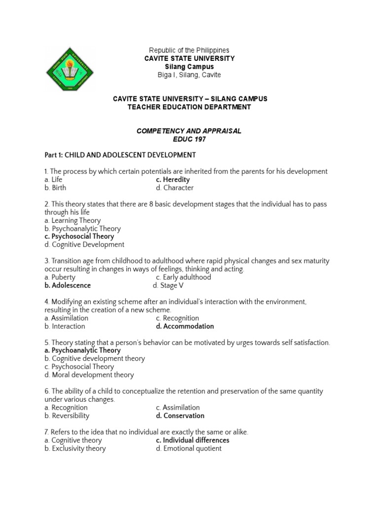 Child and Adolescent Development Quiz | PDF | Learning | Adolescence