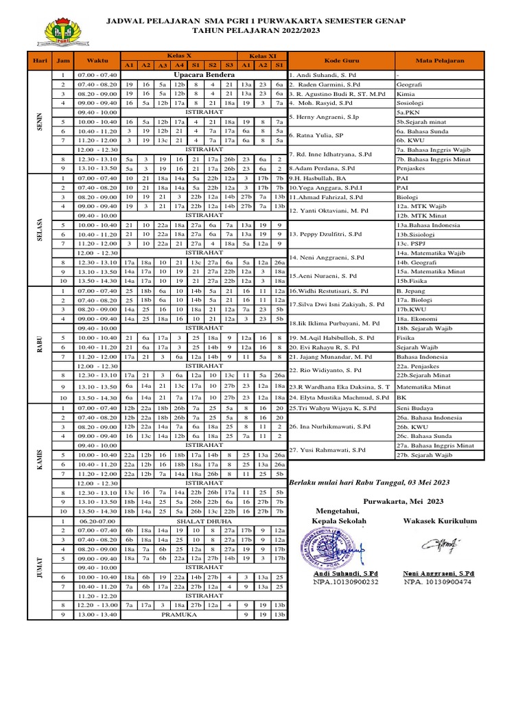 Jadwal KBM Genap Kls Revisi - 22 - 23 | PDF