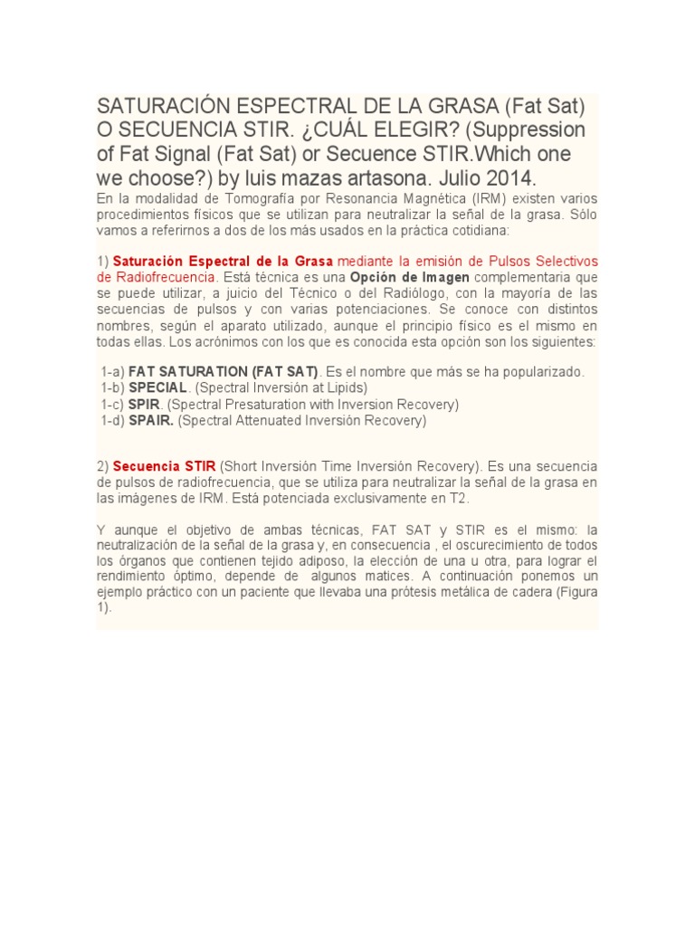 Comparativa entre Fat Sat y STIR en IRM | PDF | Imagen de resonancia ...