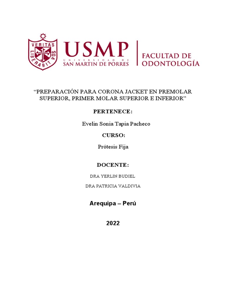 Preparación para Corona Jacket en Premolar Superior | PDF | Dentadura ...