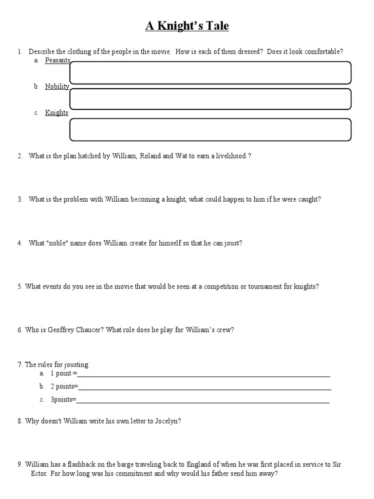 A Knights Tale Movie Questions | PDF