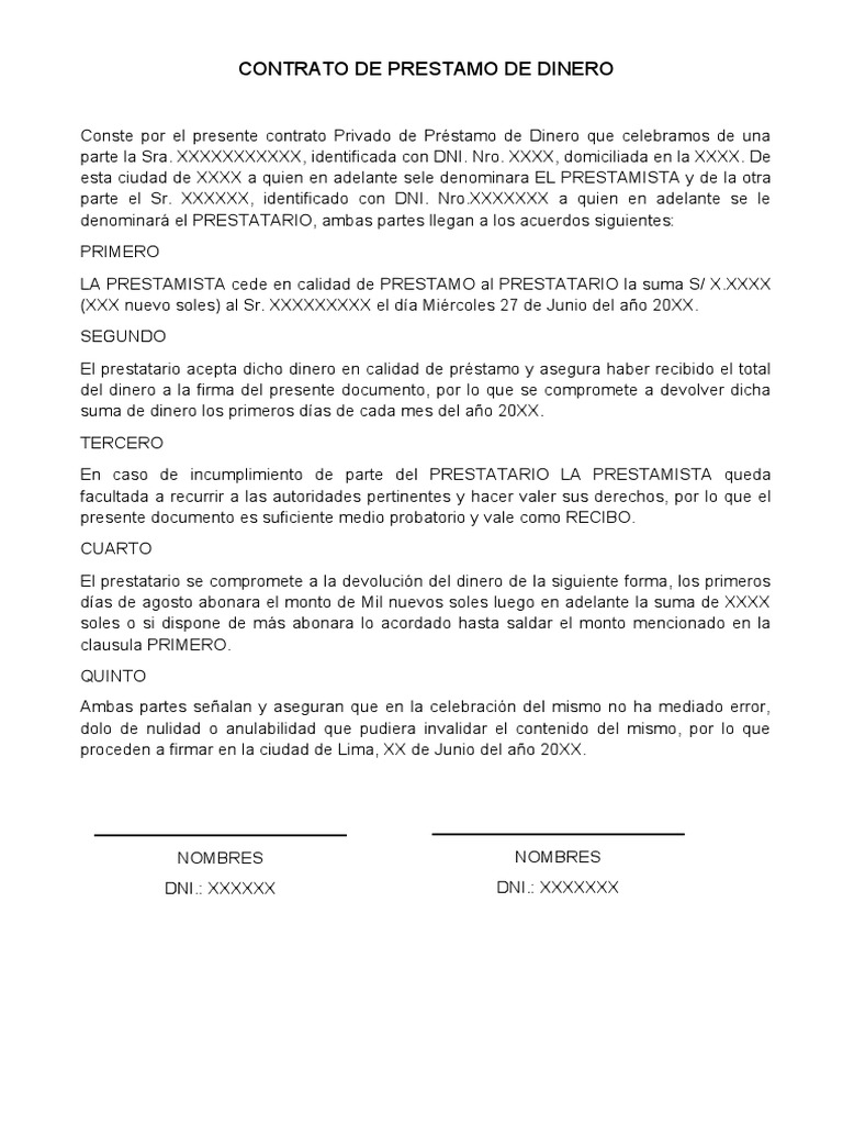 CONTRATO DE PRESTAMO DE DINERO | PDF | Ley común | Derecho privado