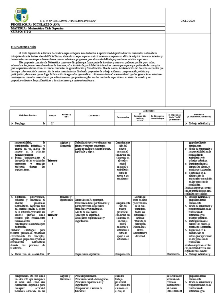 5º Matemática Ees Nº5 2021 | PDF | Matemáticas | Logaritmo
