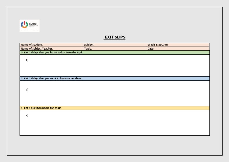 Student Exit Slip Template | PDF