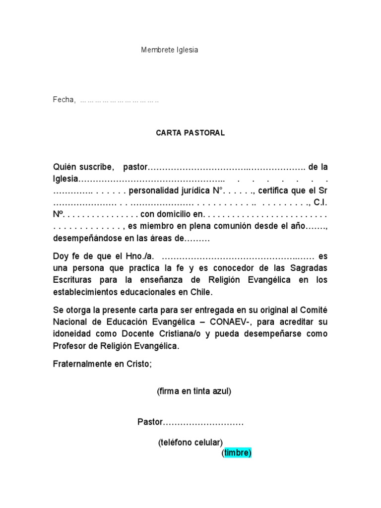 Carta Pastoral de Recomendación Docente | PDF