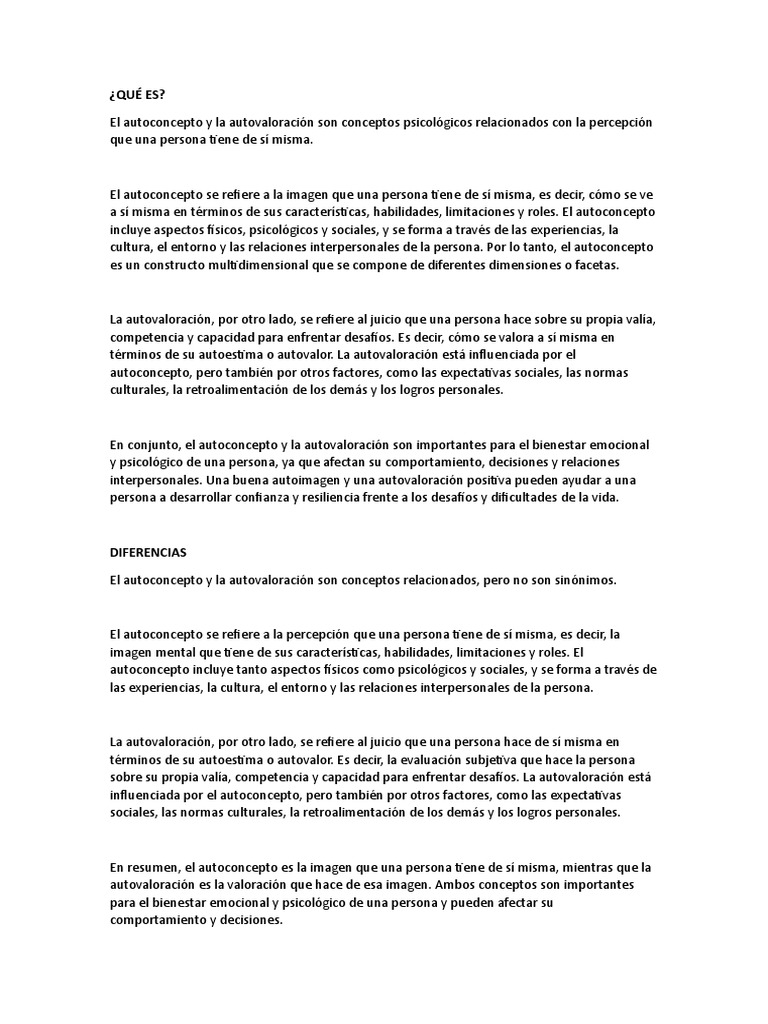 El Autoconcepto y La Autovaloración | PDF | Autoestima | Autoconcepto