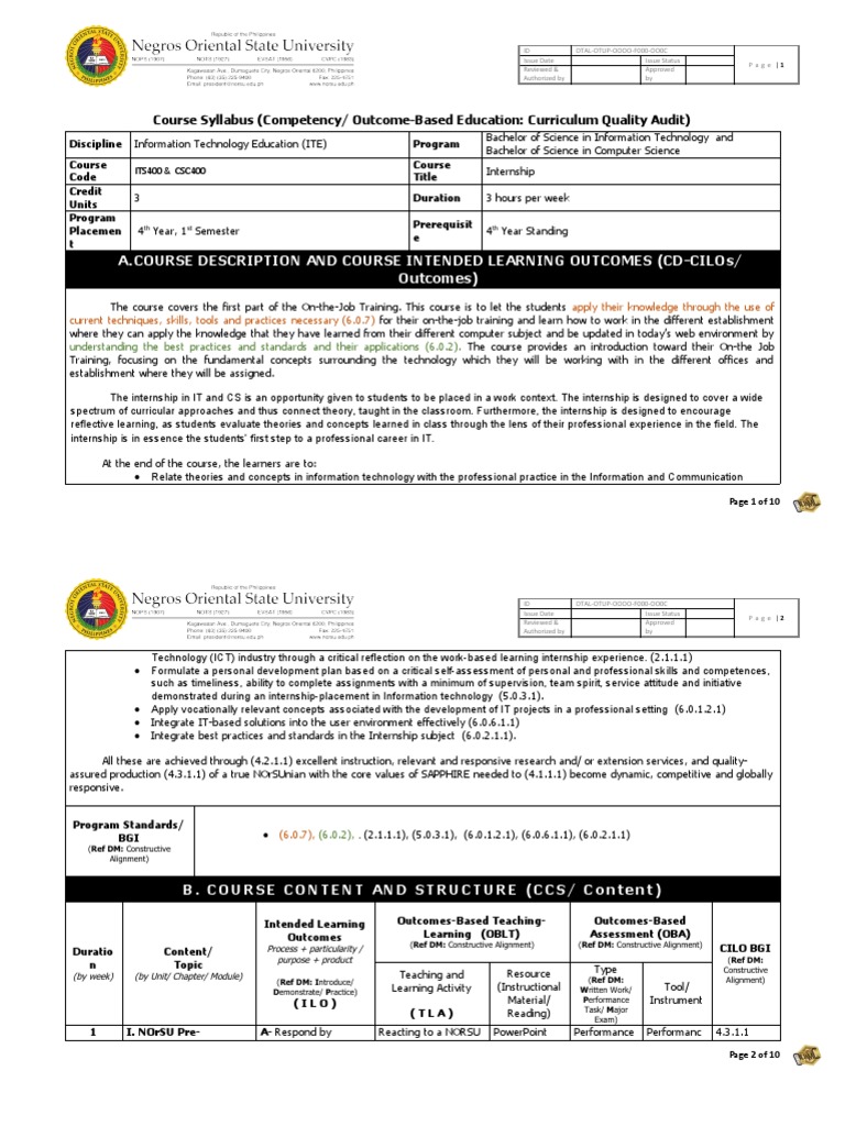 OJT Syllabus | PDF | Internship | Job Hunting