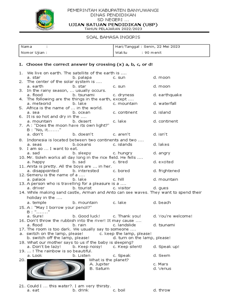 Standardized English Exam for Elementary School Students Tests ...