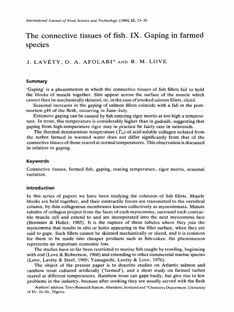 The Connective Tissues of Fish. IX. Gaping in Farmed Species | PDF ...