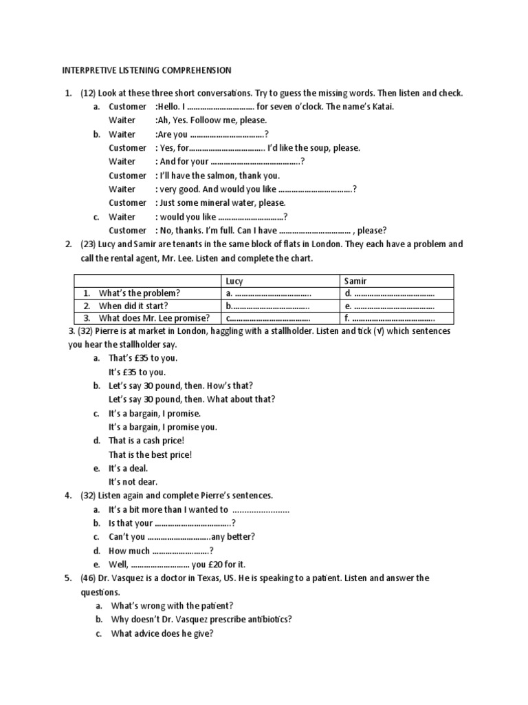 Final Exam Interpretive Listening Smster 3 | PDF