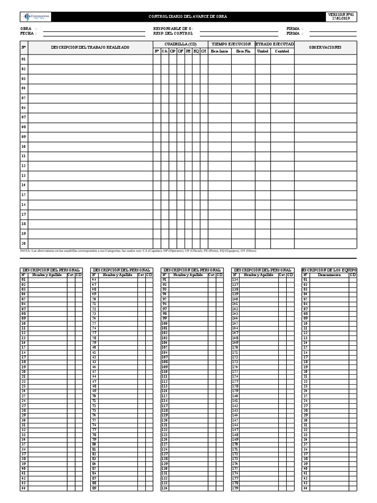 Control Diario de Avance de Obra | PDF