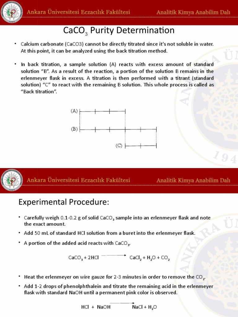 W12-CaCO3 Purity Determination | PDF | Titration | Chemistry
