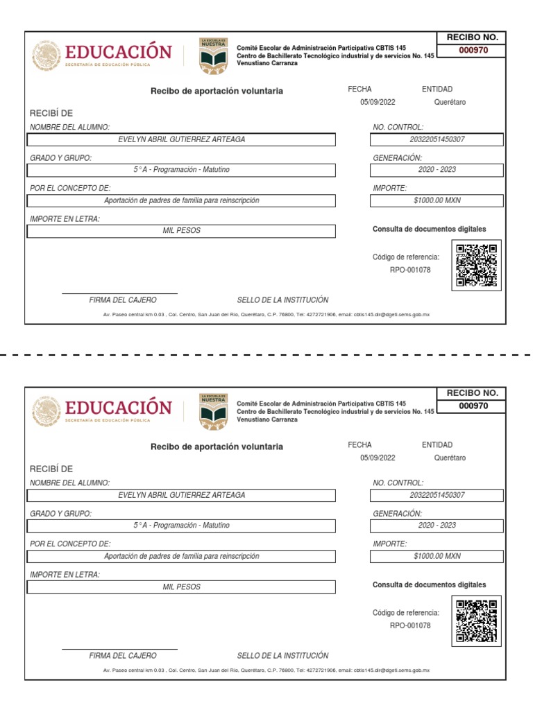 Recibo de Aportación Escolar 2022 | PDF | México
