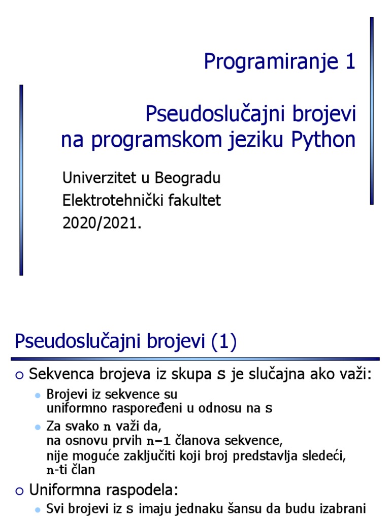 P1 11 Python Pseudoslucajni Brojevi | PDF