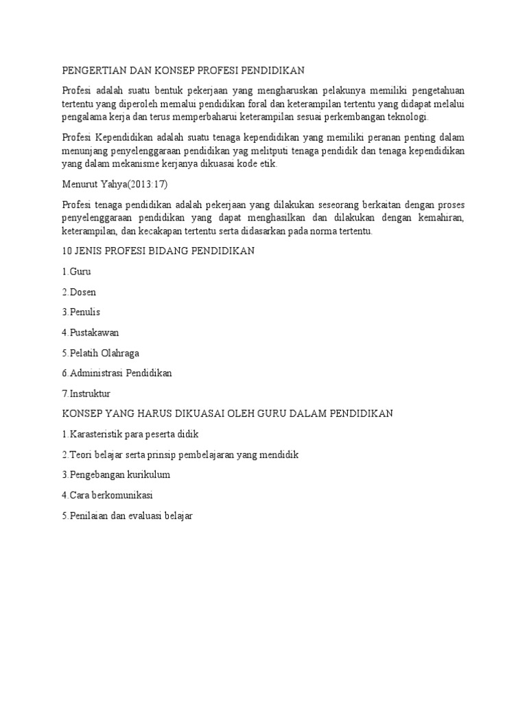 Pengertian Dan Konsep Profesi Pendidikan | PDF