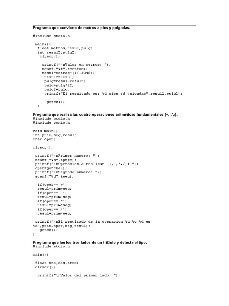 Programas en c | PDF | Matemática Elemental | Matemáticas