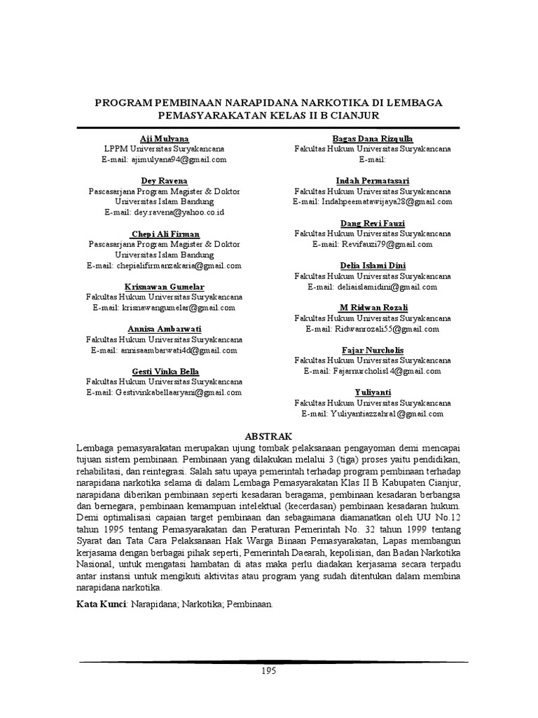 Program Pembinaan Narapidana Narkotika Di Lembaga Pemasyarakatan Kelas II B Cianjur | PDF