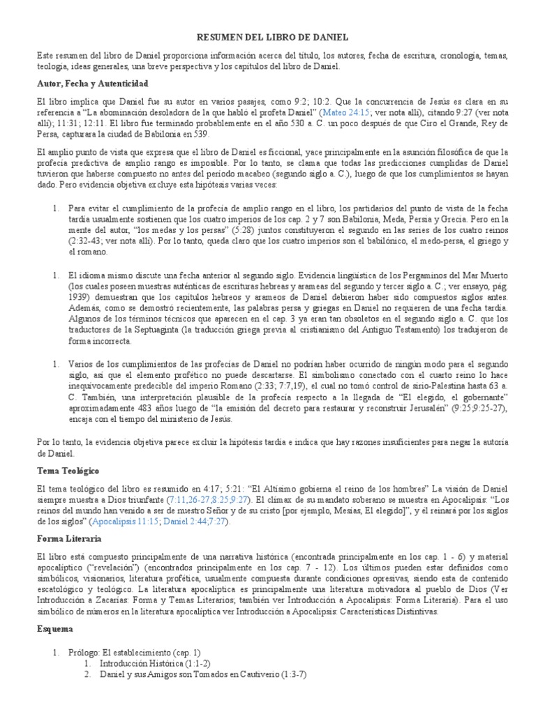 Resumen Del Libro De Daniel Pdf Daniel Figura Bíblica Libro De