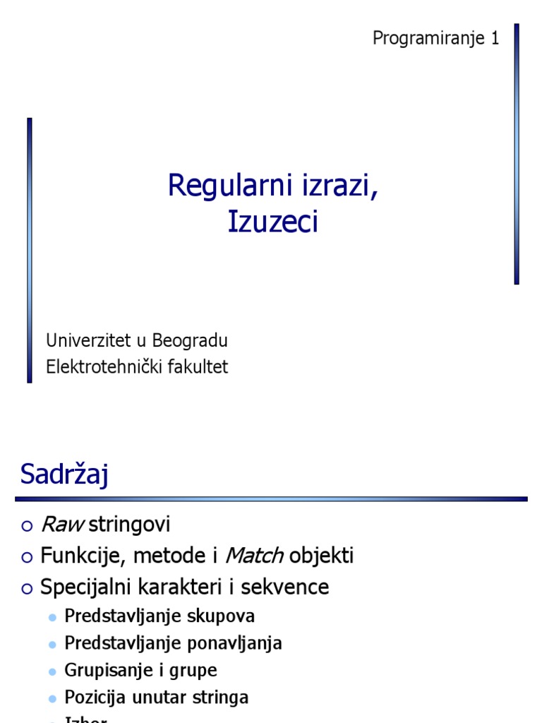 P1 12 Python Regularni Izrazi Izuzeci | PDF