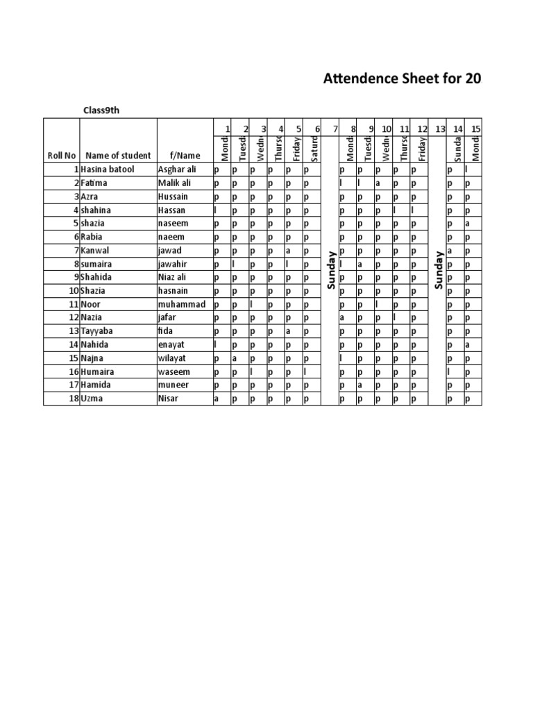 Attendence Sheet | PDF