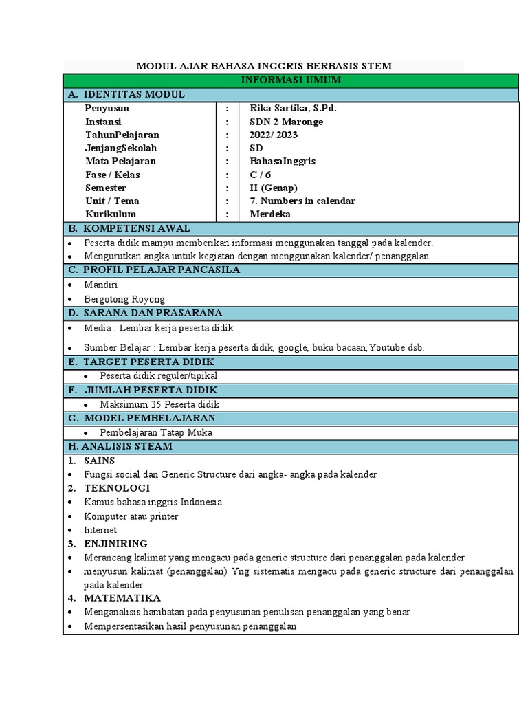 RPP Atau Modul Ajar (STEM) Rika Sartika | PDF