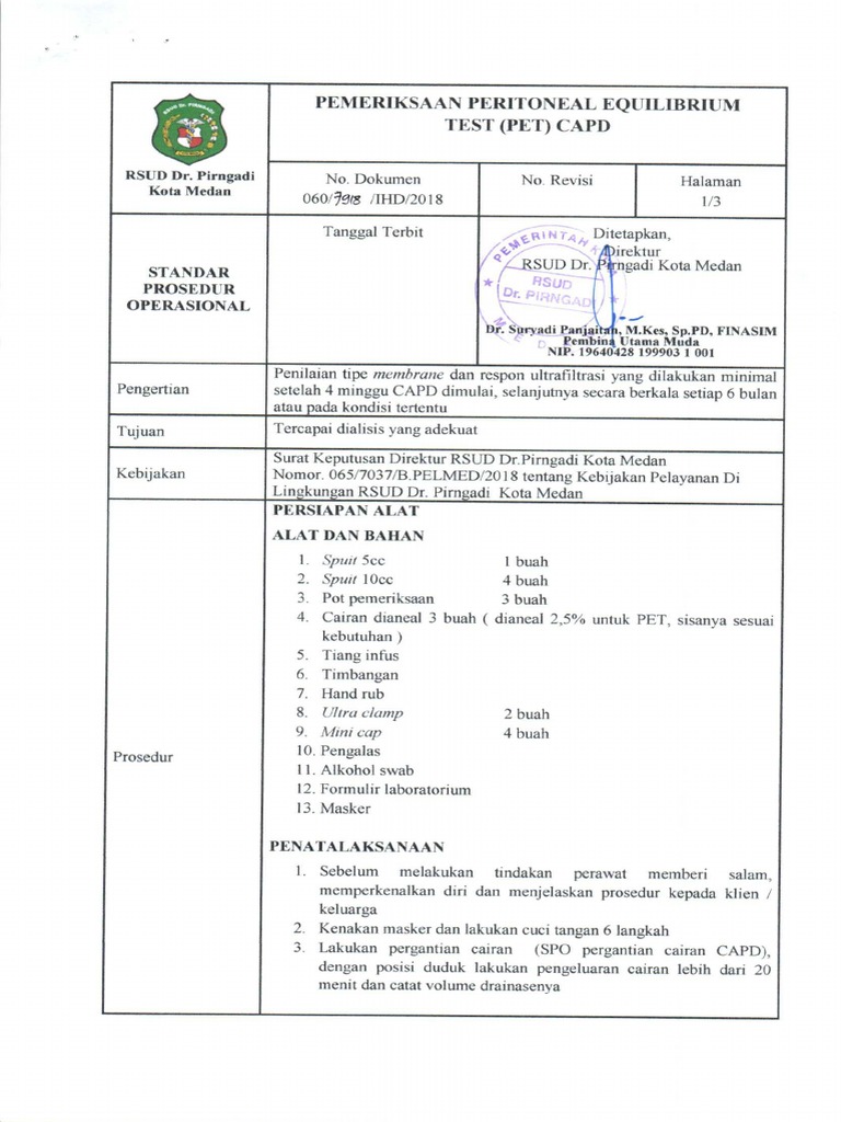 Pemeriksaan Peritoneal Equilibrium Test (Pet) Capd 1 | PDF
