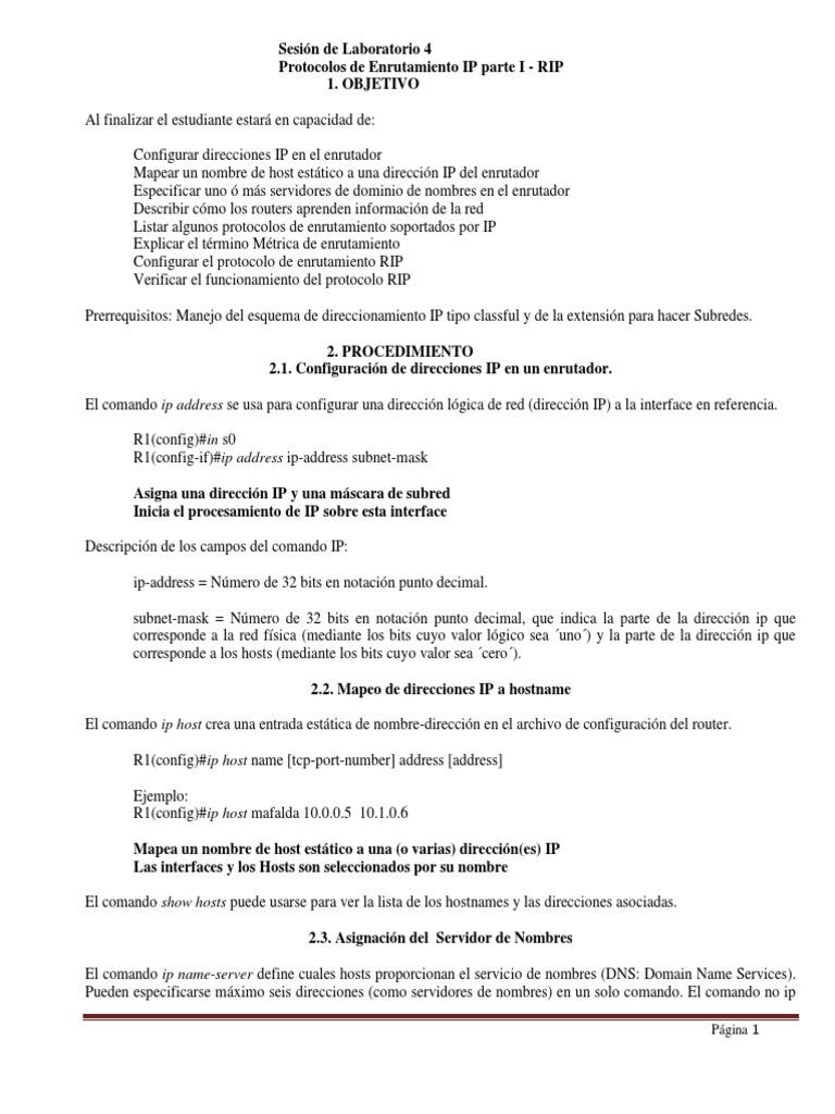 Laboratorio 4 - Enrrutamiento RIP | PDF | Enrutador (Computación) | Dirección IP