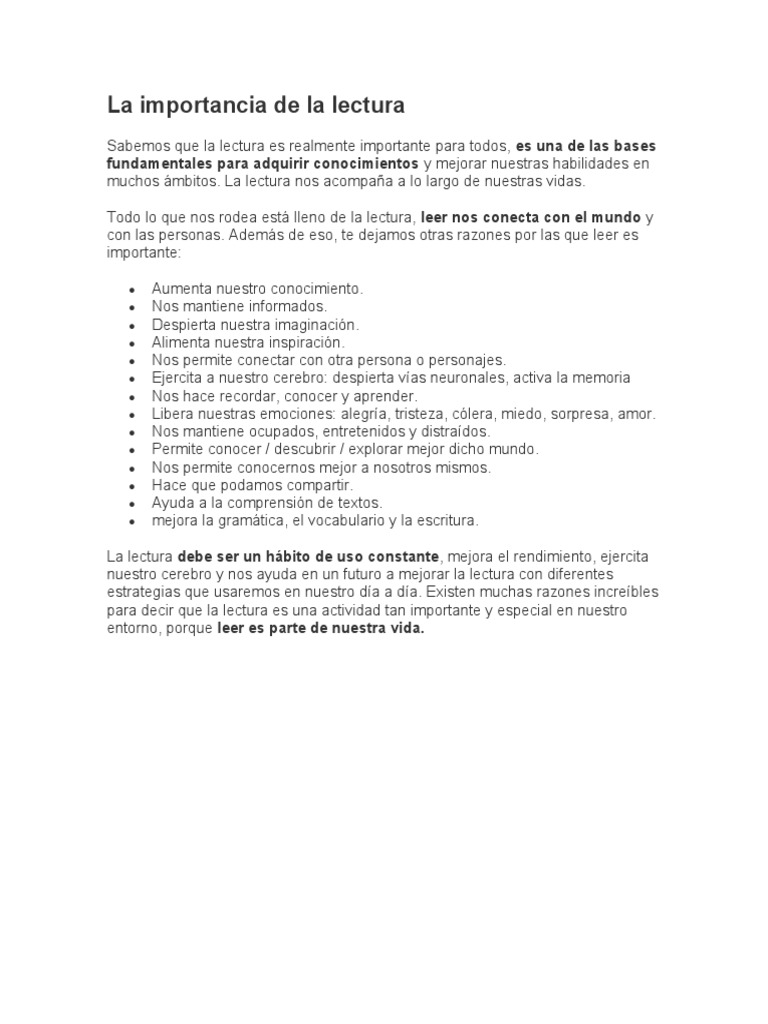 La Importancia de La Lectura | PDF La Importancia de La Lectura | PDF