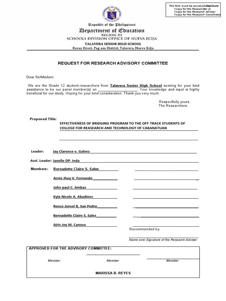 Request for Research Advisory Committee Approval | PDF