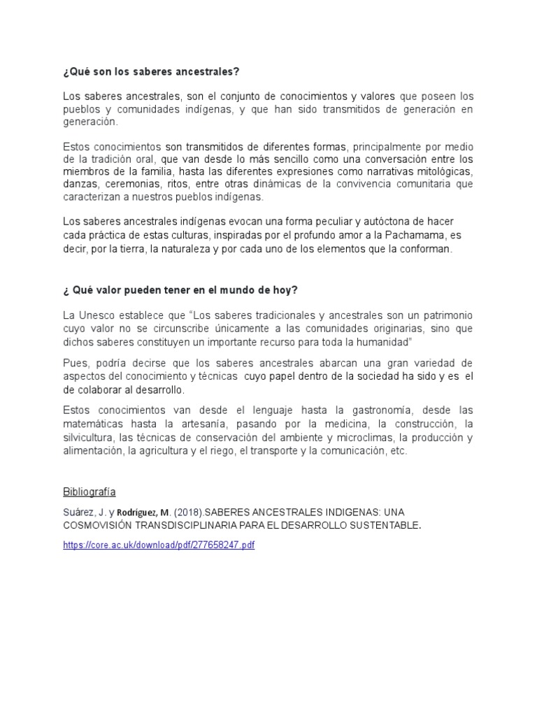 Qué Son Los Saberes Ancestrales | PDF