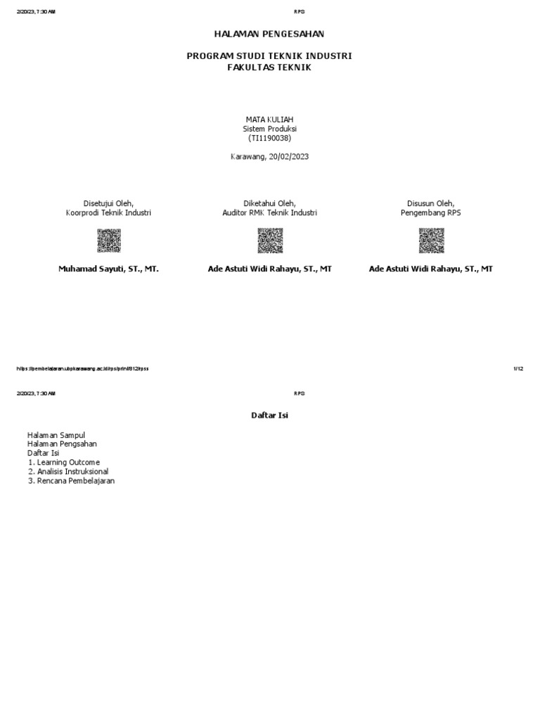 RPS Sistem Produksi Teori 2023 | PDF