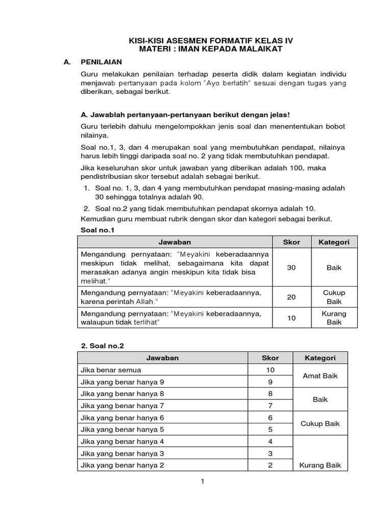 Kisi-Kisi Soal Dan Instrumen Penilaian | PDF