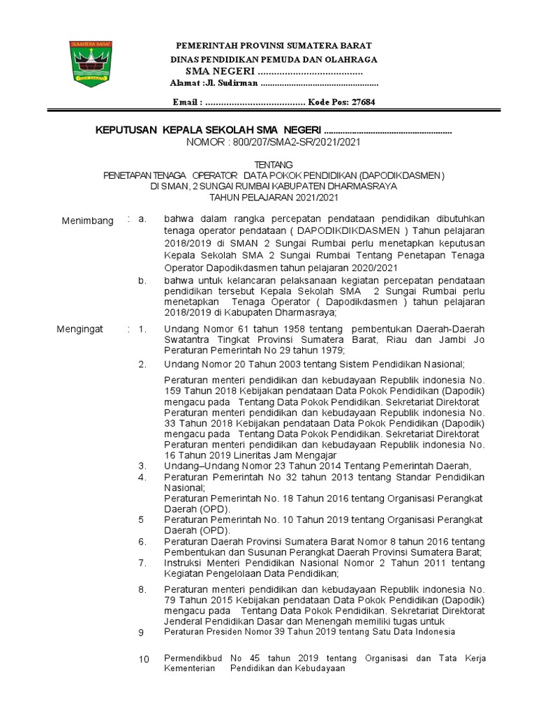 Contoh SK Operator Sekolah | PDF | Karier & Perkembangan | Bisnis