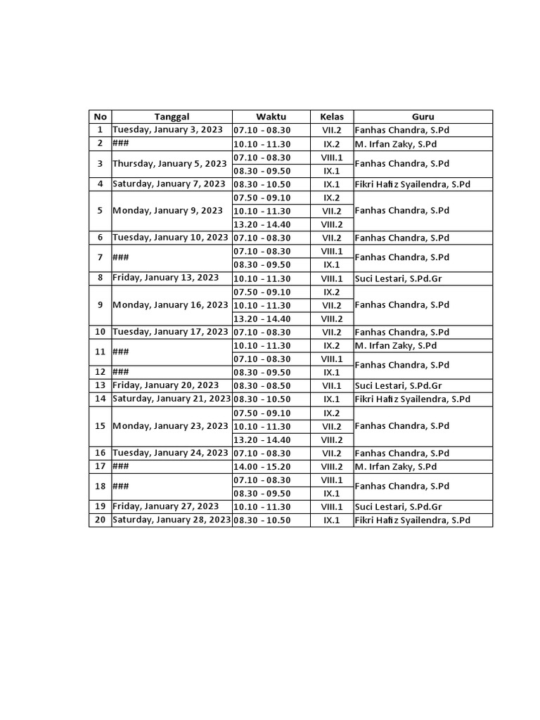 January-March 2023 Class Schedule | PDF