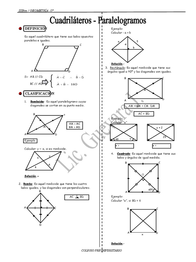 5° Geometria CUADRILÁTEROS | PDF | Geometría Elemental | Formas geométricas
