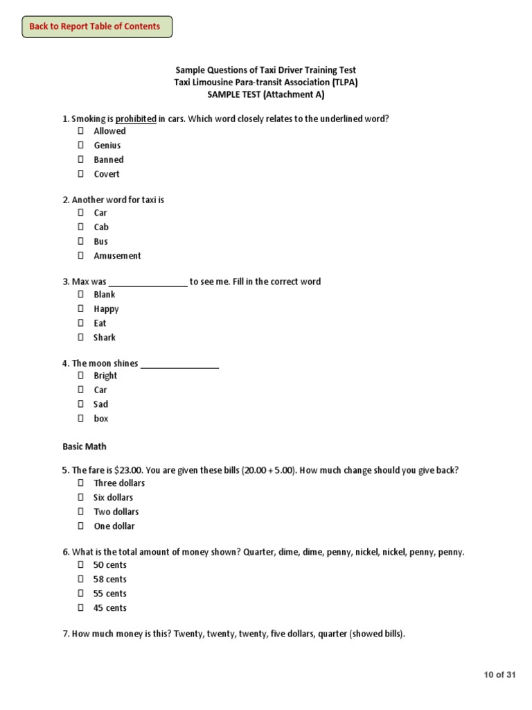 Sample Test Questions | PDF | Transport | Public Transport