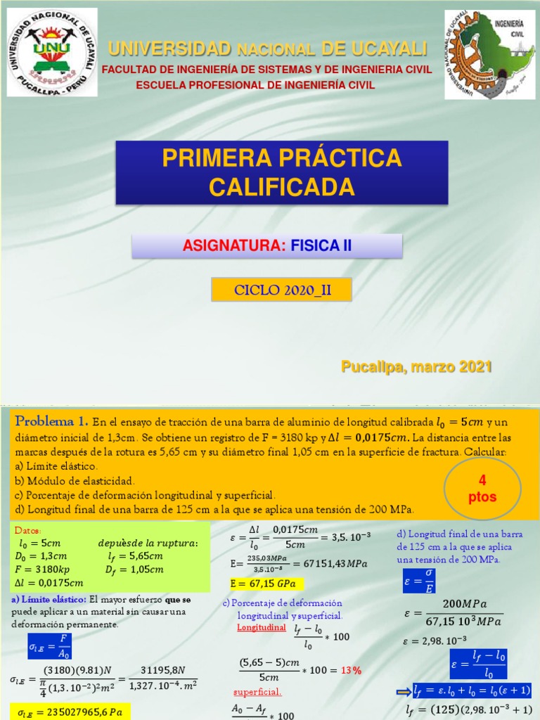 Análisis de problemas de física sobre ondas y elasticidad en una práctica calificada de física ...