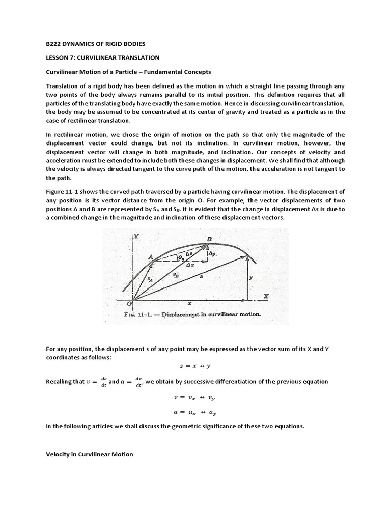 Lesson 7 Curvilinear Translation Pdf Acceleration Euclidean Vector
