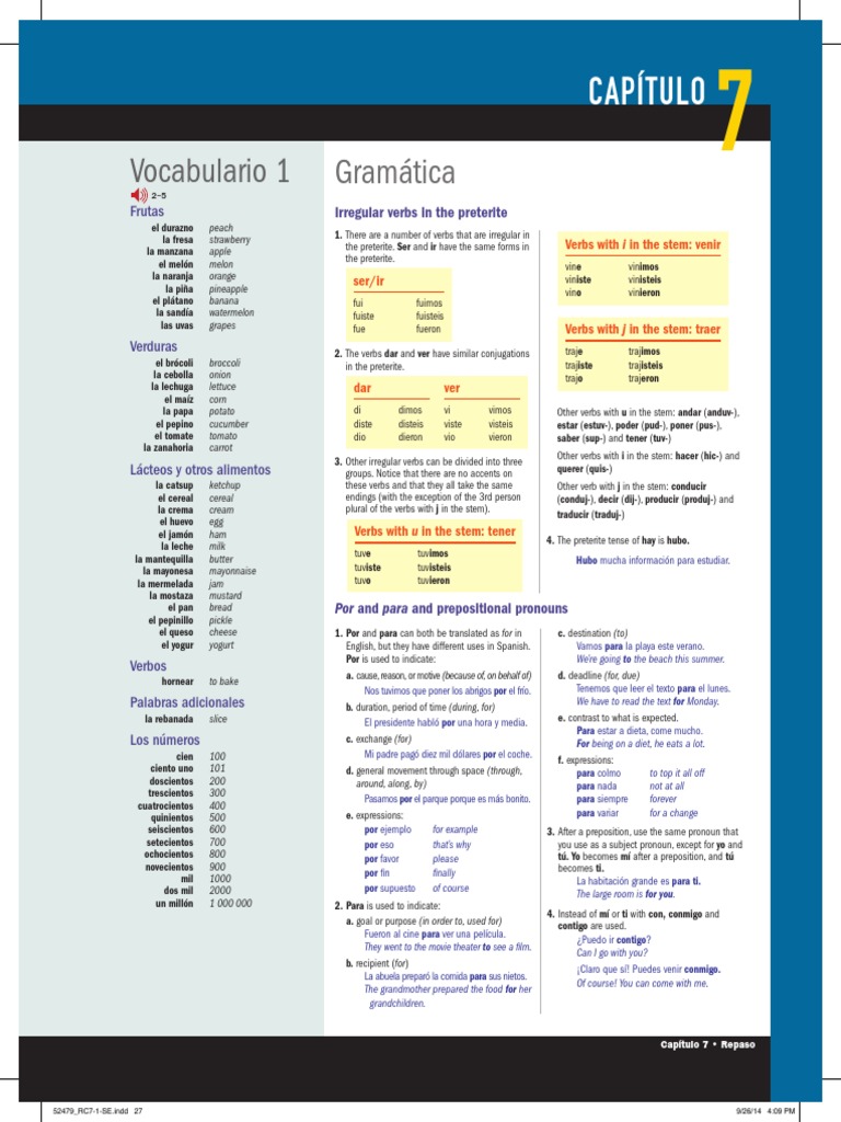 Gramática Pretérito | PDF | Comida y bebida | Ingredientes de comida