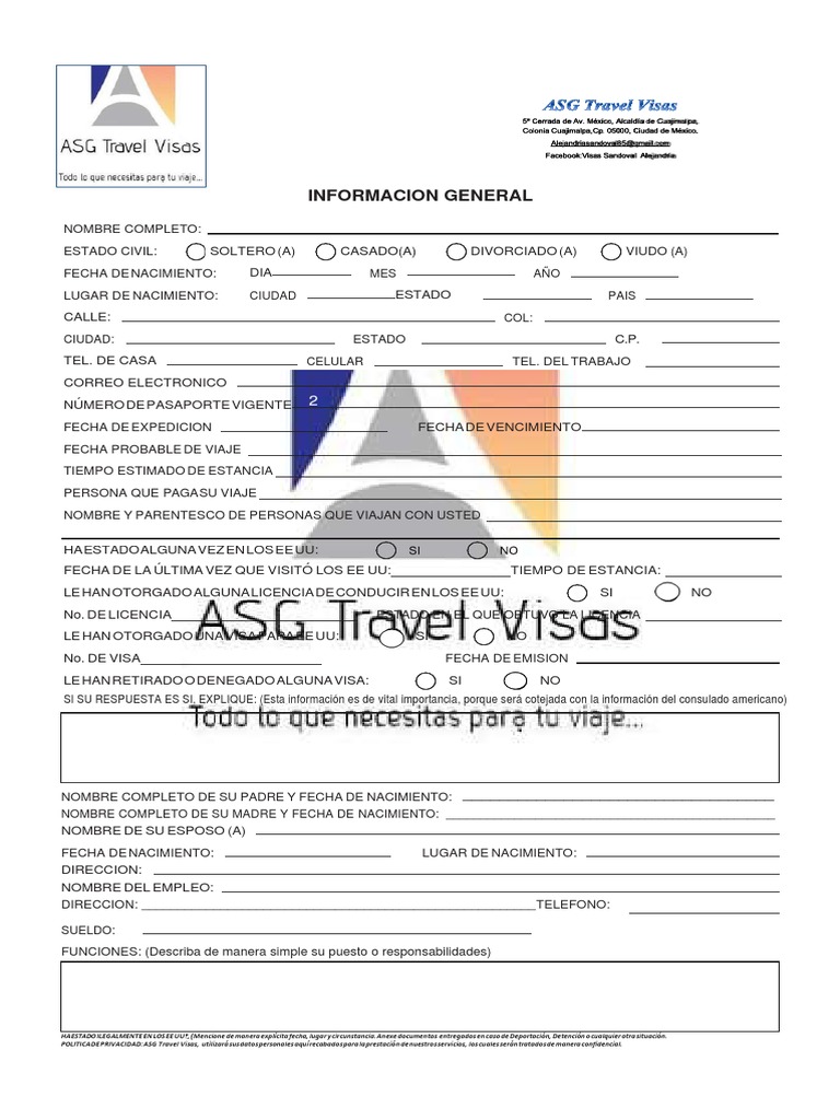 CUESTIONARIO ASG TRAVEL VISAS | PDF | Gobierno y personalidad