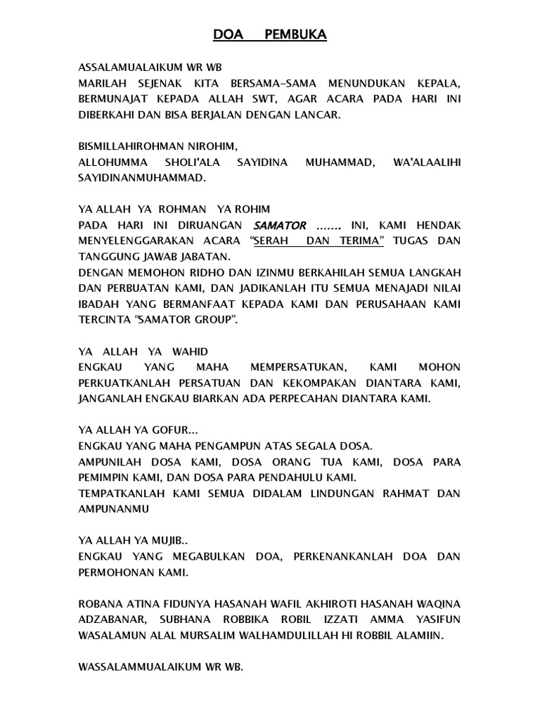 Doa Pembuka dan Penutup Acara Jabatan | PDF
