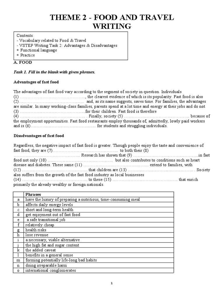 THEME 2 - FOOD&TRAVEL-Writing | PDF