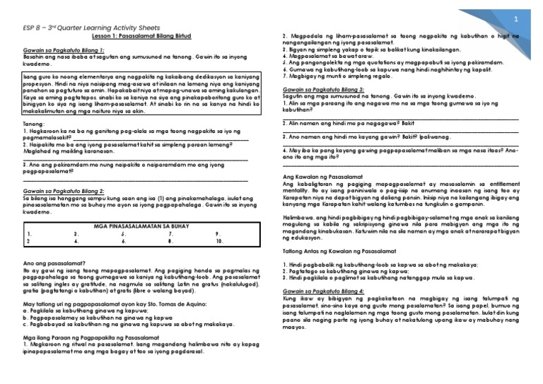 ESP 8 3rd Quarter LAS 1 | PDF
