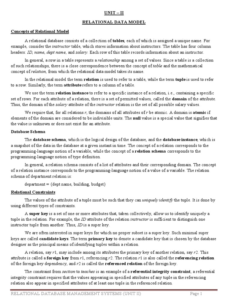 Rdbms (Unit 2) | Download Free PDF | Relational Model | Relational Database