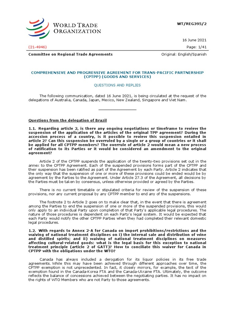 Comprehensive and Progressive Agreement For Trans-Pacific Partnership (CPTPP) (Goods and ...