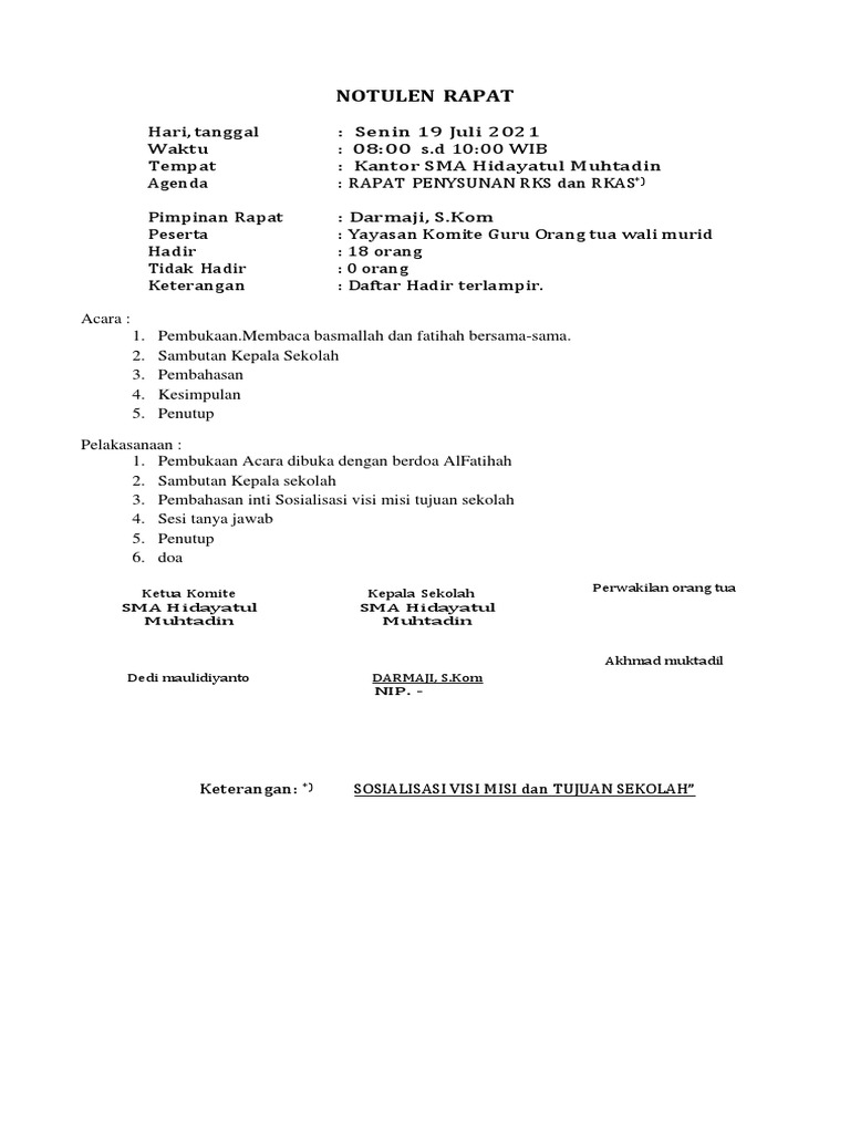 Dokumen Rekomendasi Dari Hasil Evaluasi Notulen Rapat | PDF