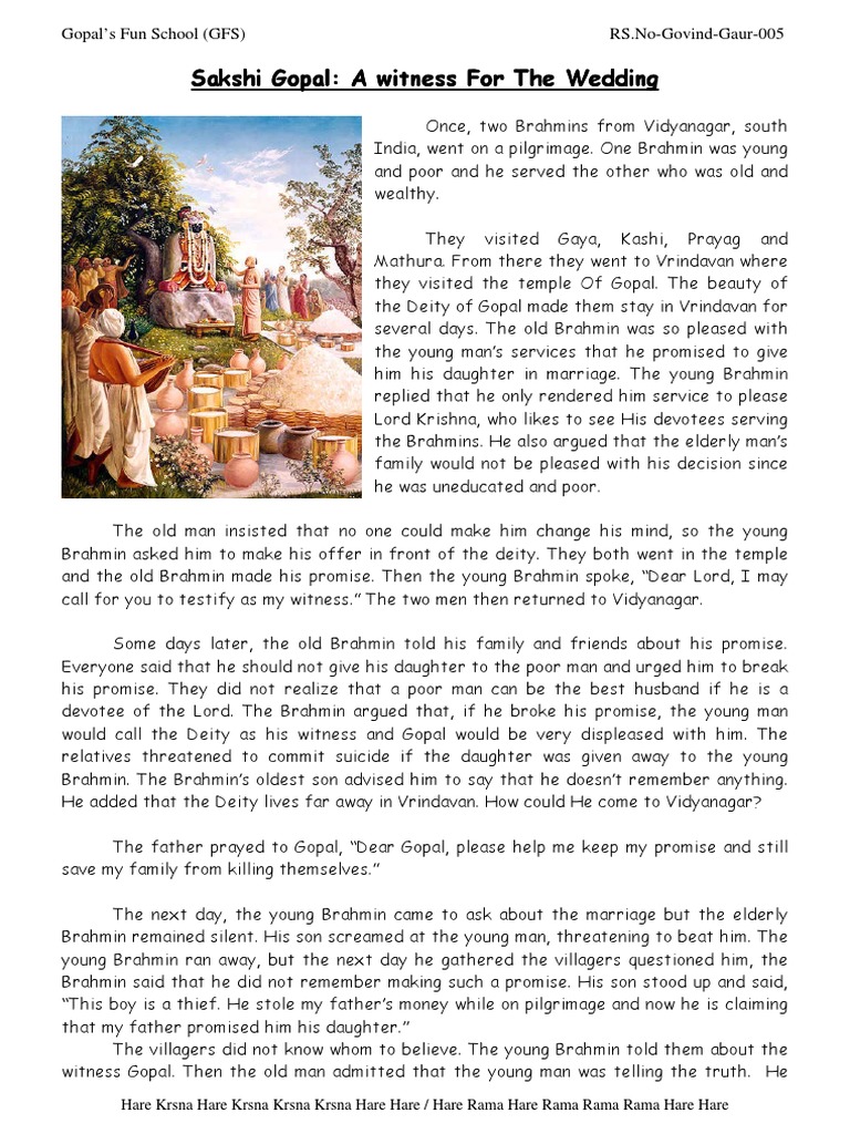 Information Sheets - Lord Krishna - 7-9 Years - Sakshi Gopal Story ...